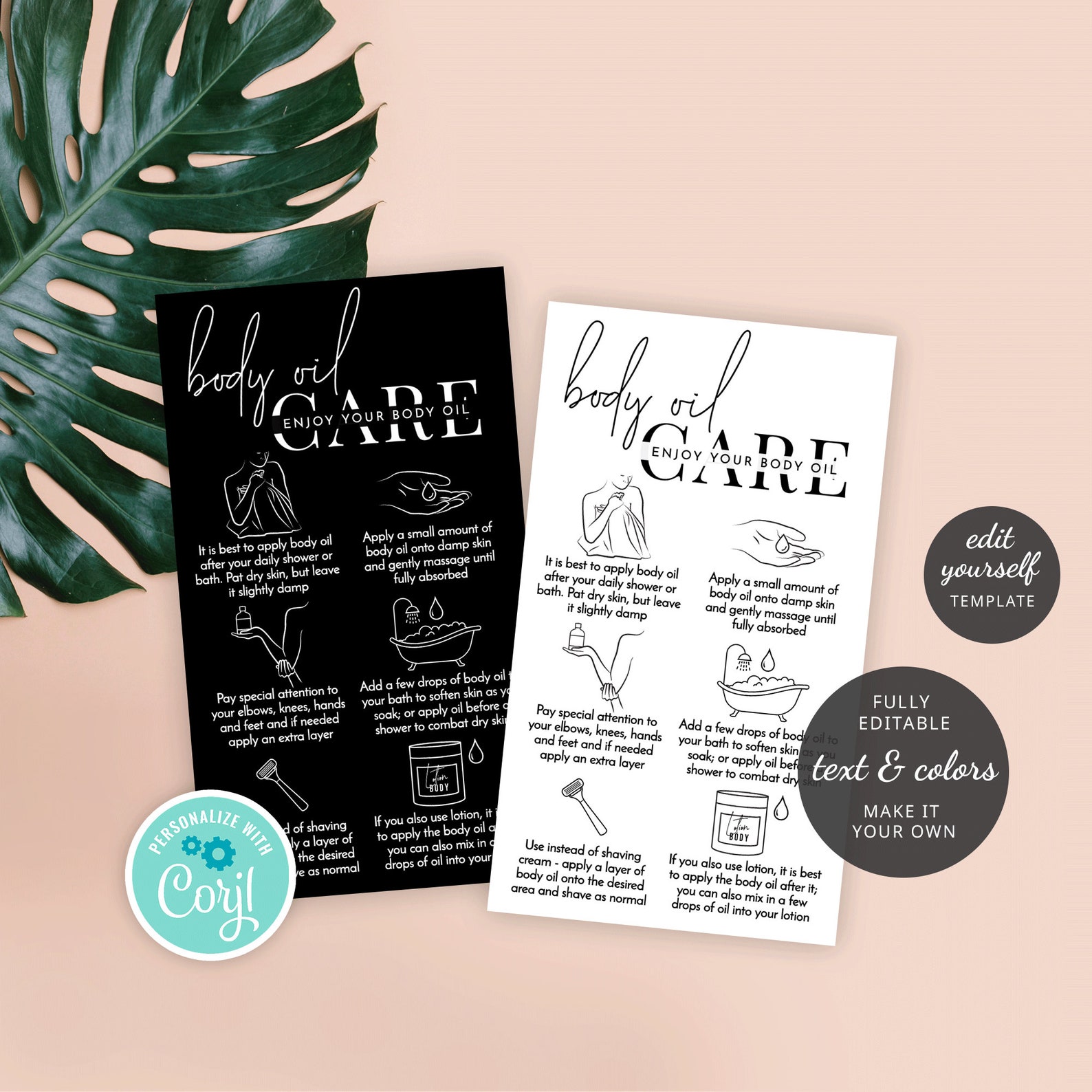 Editable Body Oil Care Card Template Minimal Skin Oil - Etsy