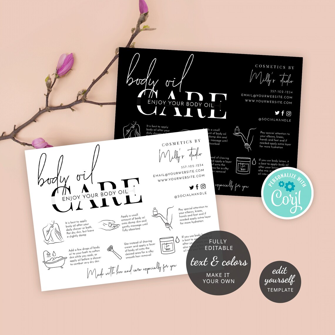 Minimalist Body Oil Care Card Template Editable Dry Oil - Etsy