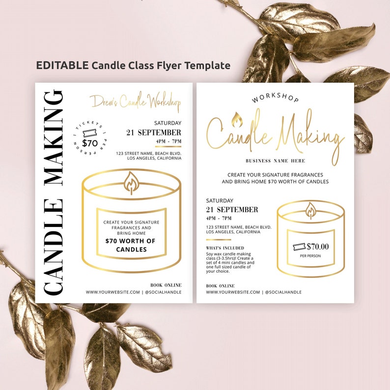DIY Candle Class Marketing Template Faux Gold Candle Workshop - Etsy