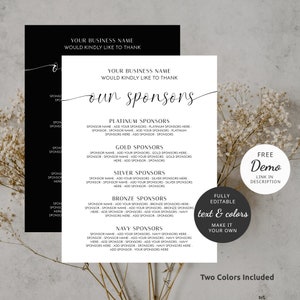 Business Sponsors Sign Template, Minimalist Gala Signage, Printable ...