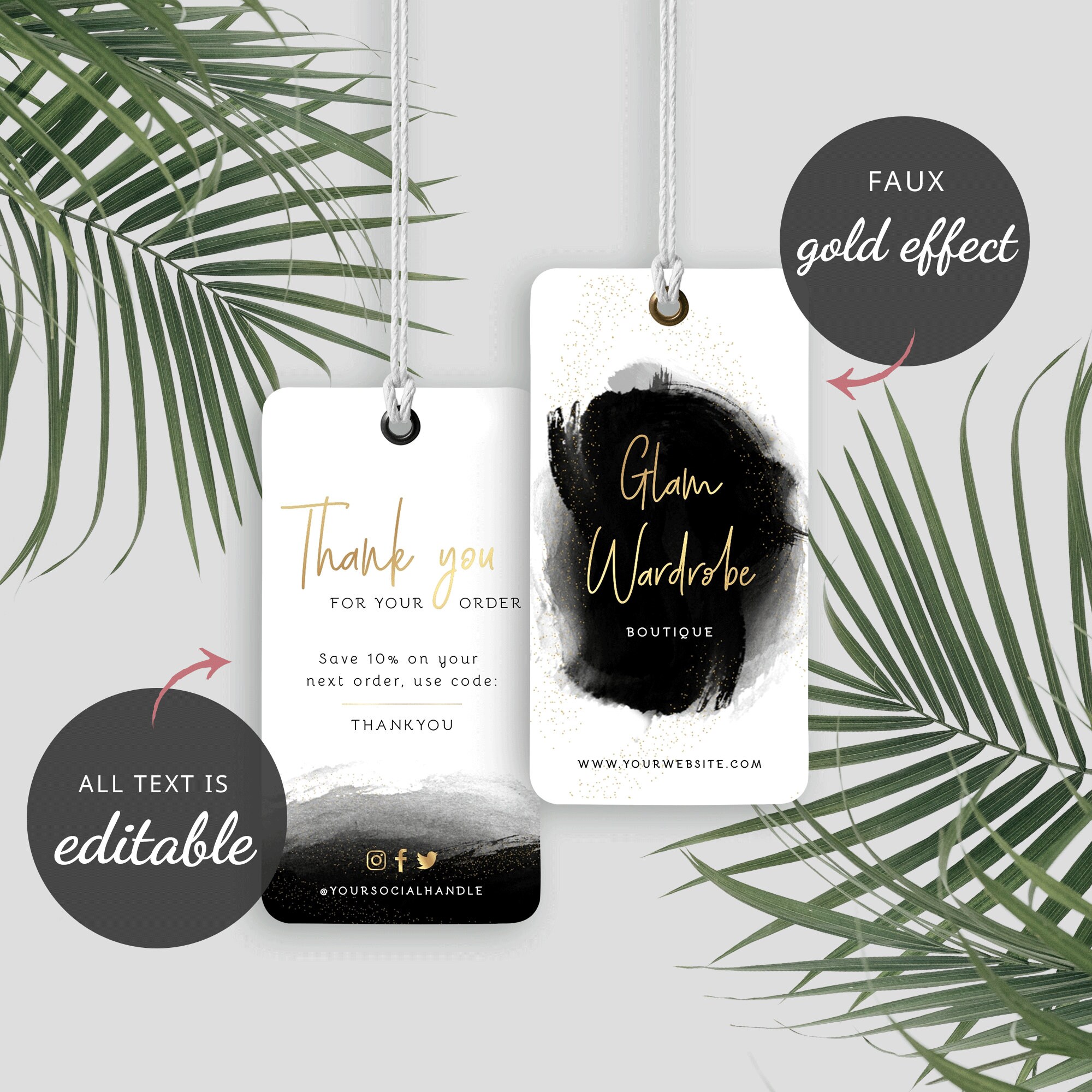 Black & Gold Hang Tag Template, Editable Swing Tag Design, Printable ...