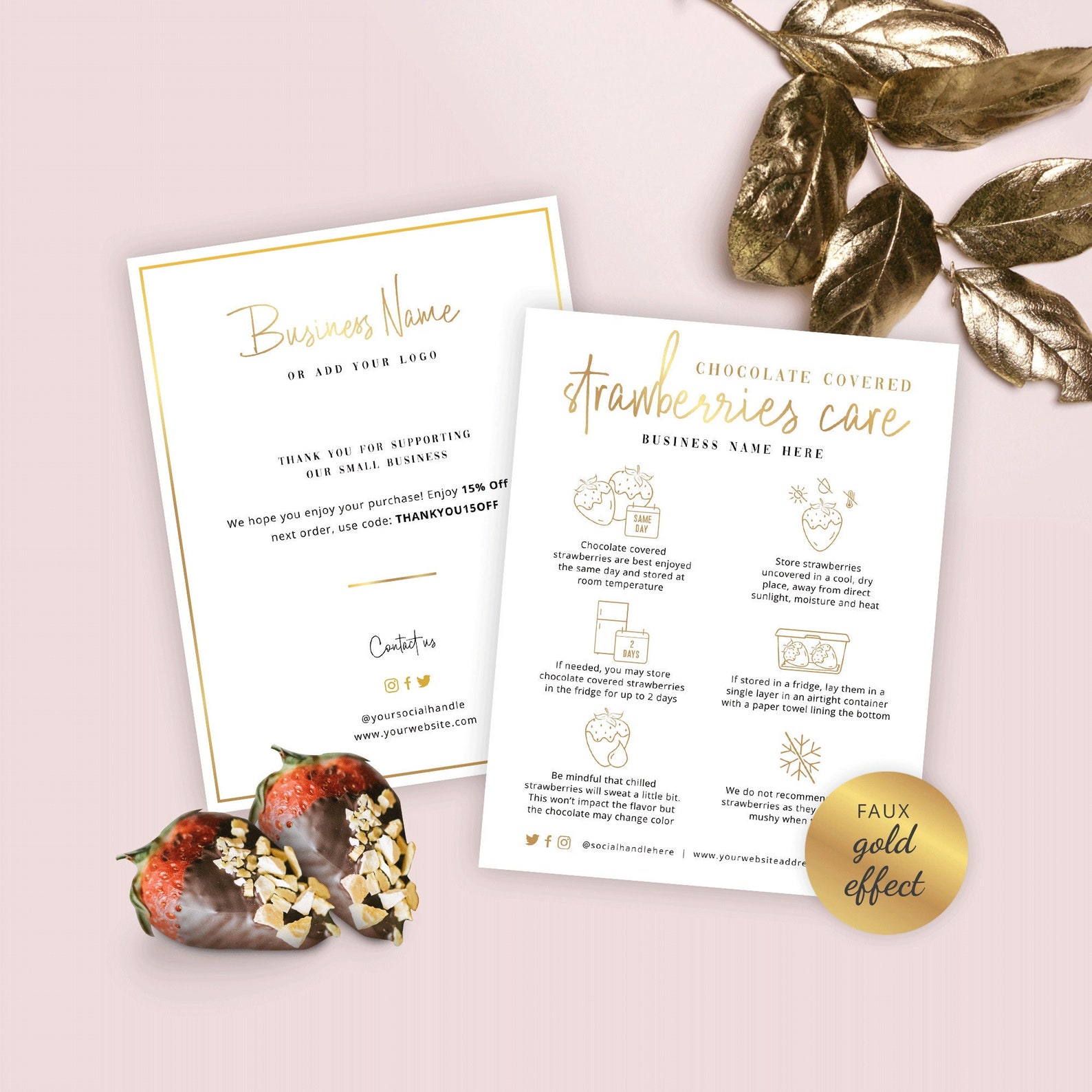 Choc Dipped Strawberries Care Card, Faux Gold Chocolate Berry Care ...