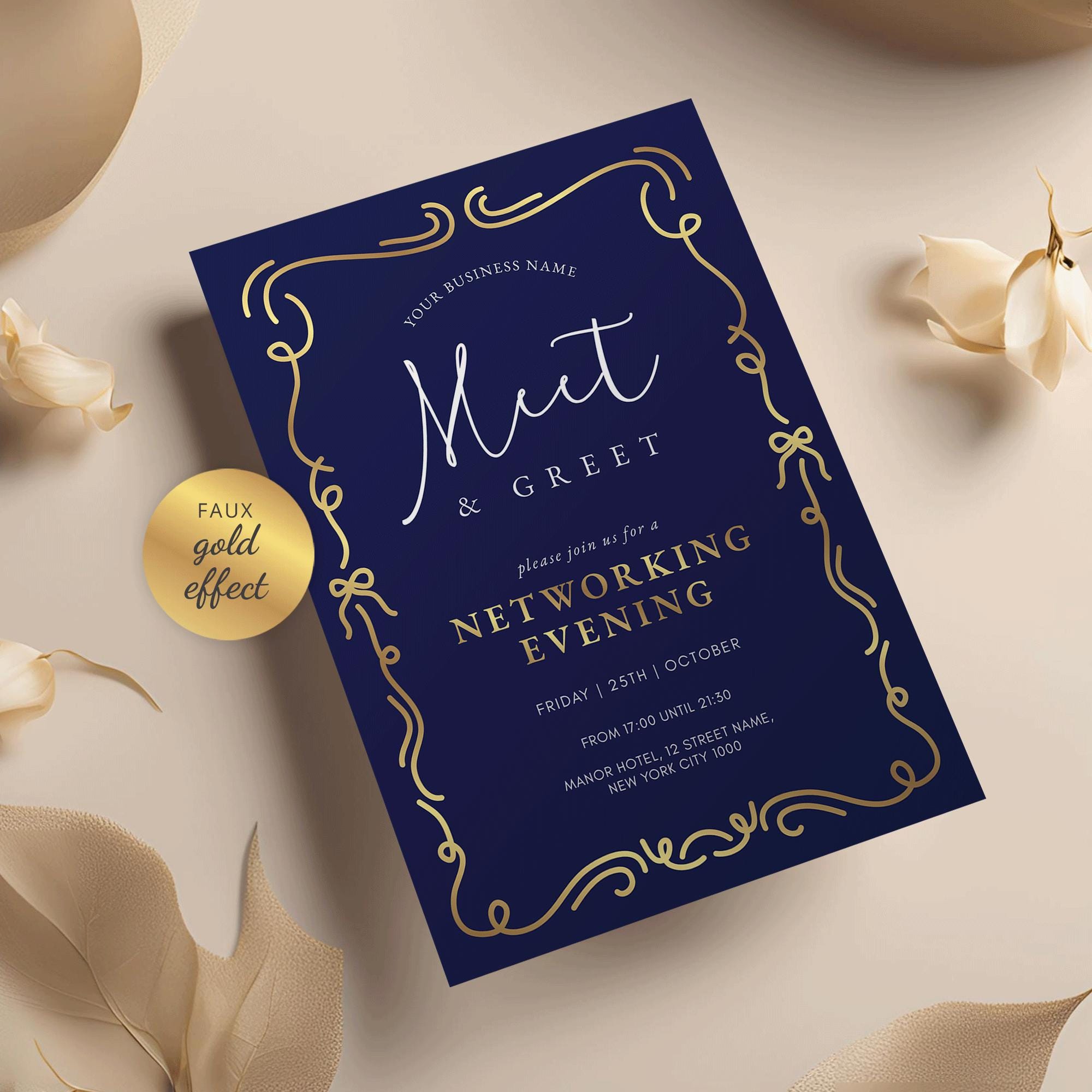 Custom Meet & Greet Invitation Template, Navy and Gold, Business ...