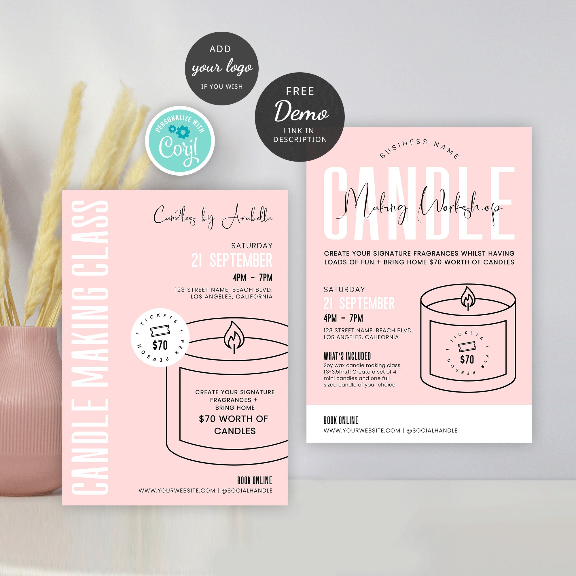 Candle Making Marketing Template Feminine Candle Class Promo - Etsy