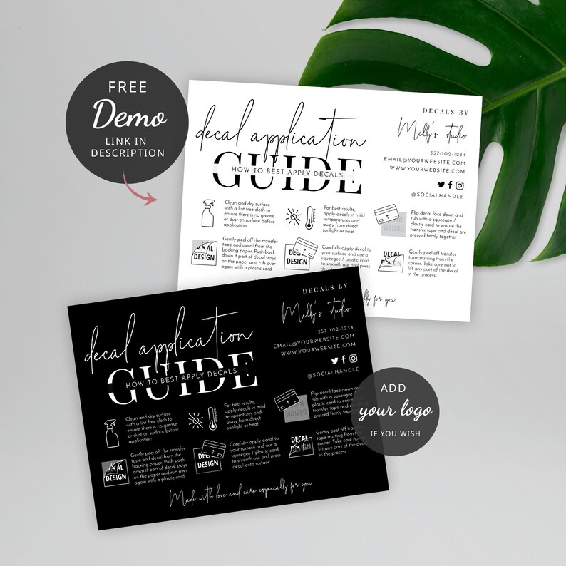 Decal Application Instructions Cards, Custom Vinyl Decals Care Card ...