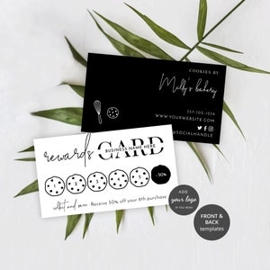 Cookies Rewards Card Template, Bakery Stamp Cards, Minimalist Coffee ...