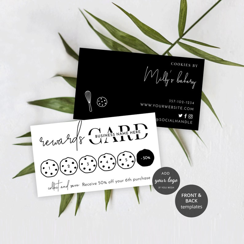 Cookies Rewards Card Template, Bakery Stamp Cards, Minimalist Coffee ...