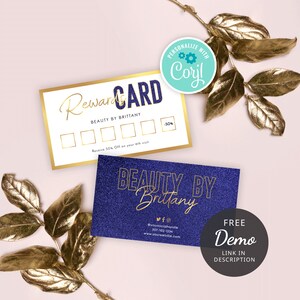 Blue & Gold Loyalty Card Template Printable PMU Rewards Card - Etsy