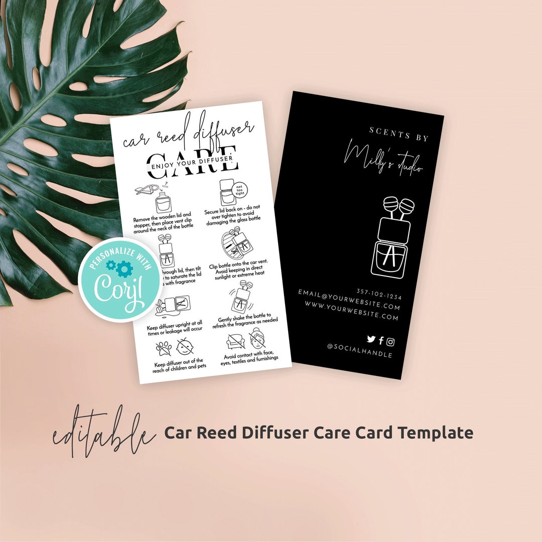 Car Reed Diffuser Care Guide Template, Custom Vent Bottle Diffuser Care ...