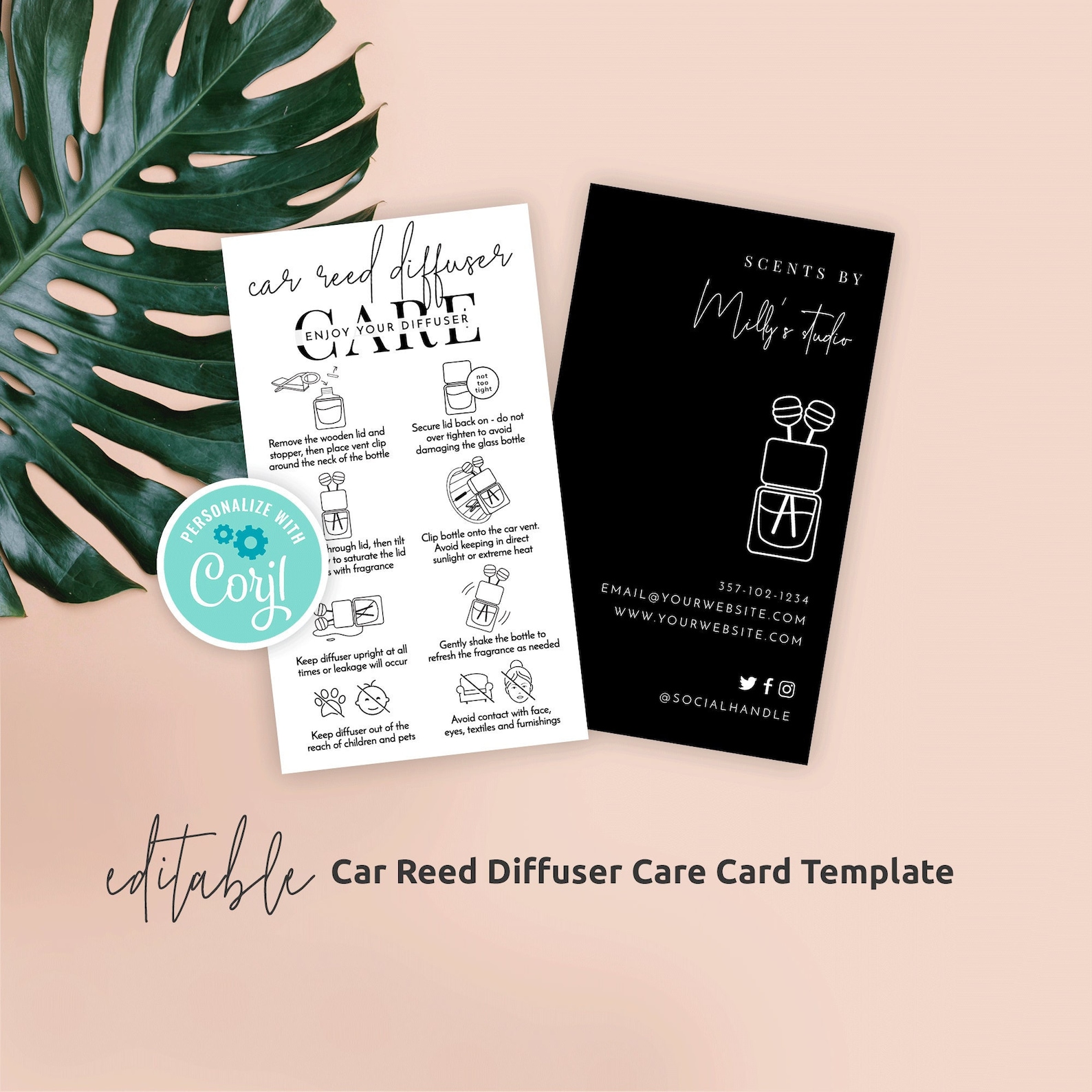 Car Reed Diffuser Care Guide Template, Custom Vent Bottle Diffuser Care ...