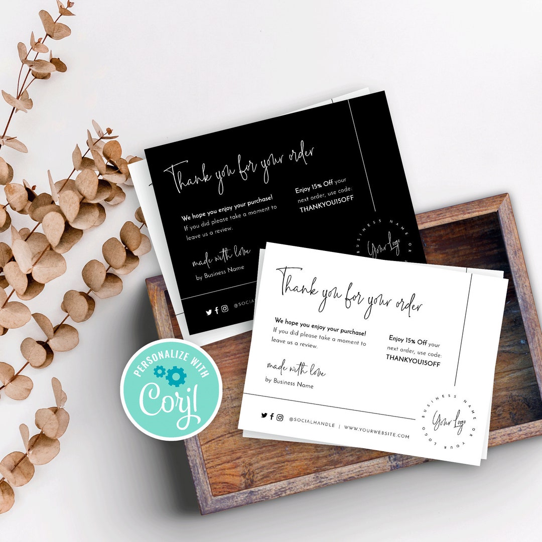 DIY Thank You for Your Order Template, Editable Business Thank You Card ...