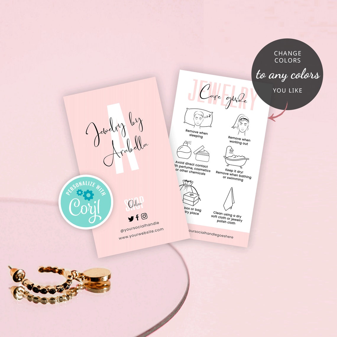 Jewelry Care Card Template, Editable Jewellery Care Guide, Printable ...