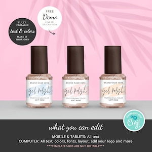 Feminine Nail Polish Label Template, Editable Gel Polish Bottle Wrapper ...