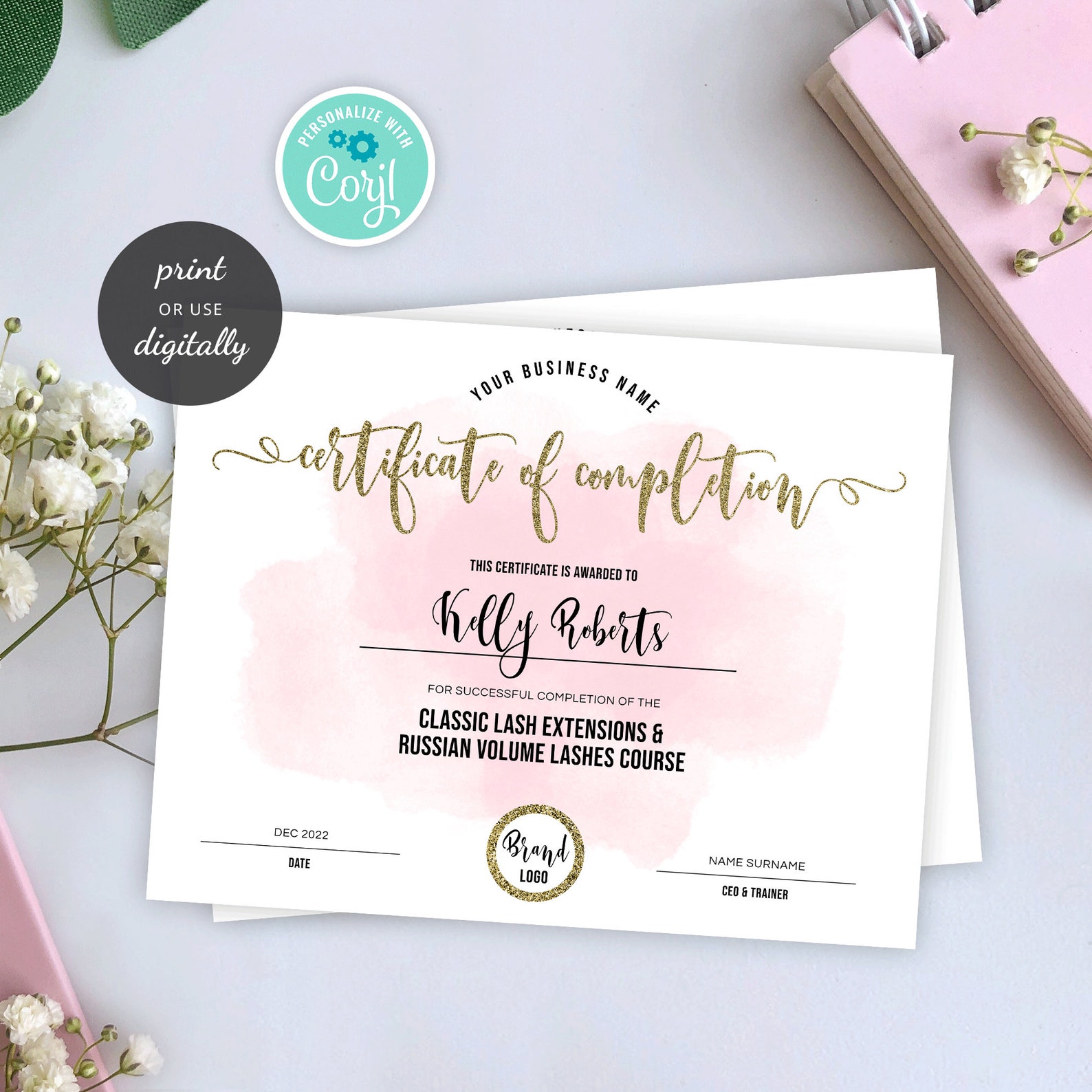 Feminine Certificate of Completion Printable Course Award - Etsy