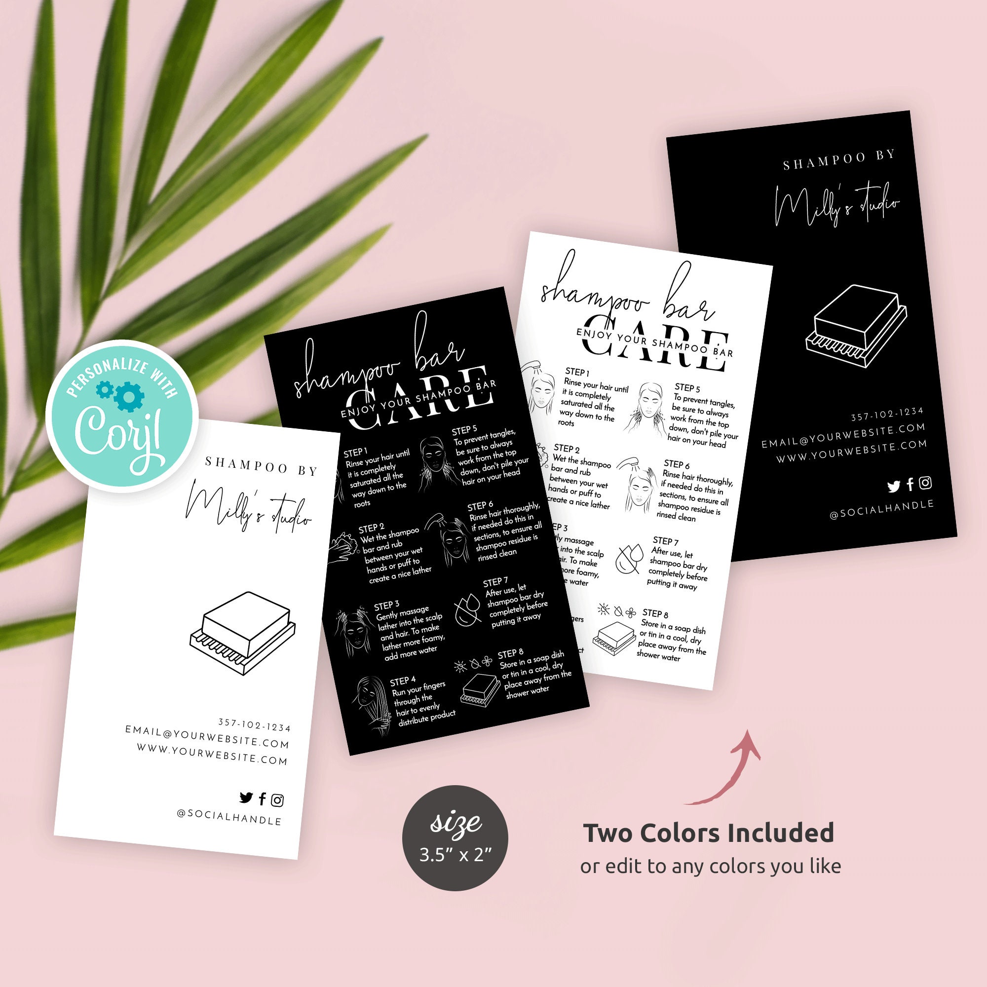 Shampoo Bar Care Guide Template, Editable Solid Shampoo Care Card MINI ...