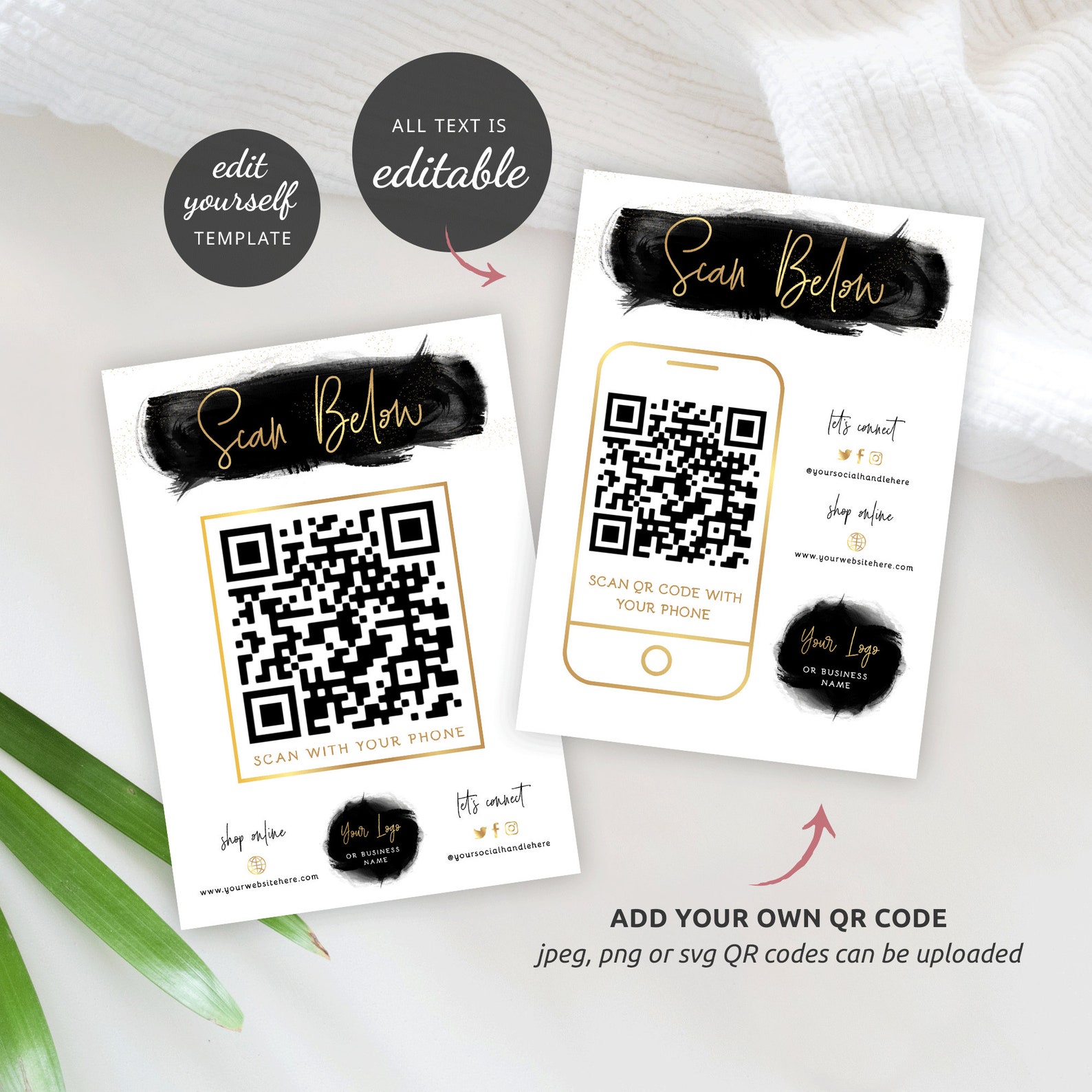 QR Code Board Template Editable QR Scan Sign Design Black & - Etsy