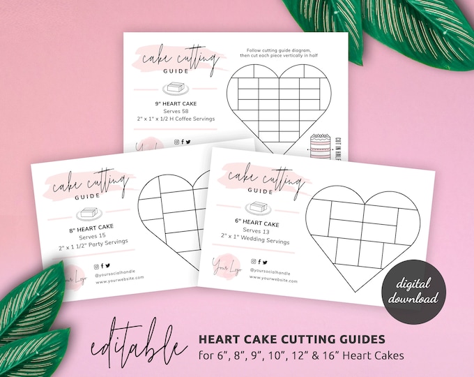 Heart Cake Cutting Guides, Printable Cake Cutting Template, Vintage ...