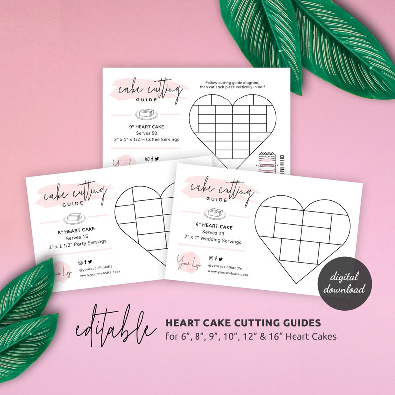 Heart Cake Cutting Guides Template, Custom Cake Serving Instructions ...