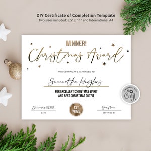 Christmas Certificate Template, Festive Participation Award, Editable ...