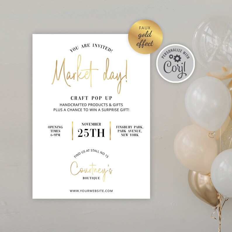 DIY Market Day Flyer Template Faux Gold Market Stall Invite - Etsy