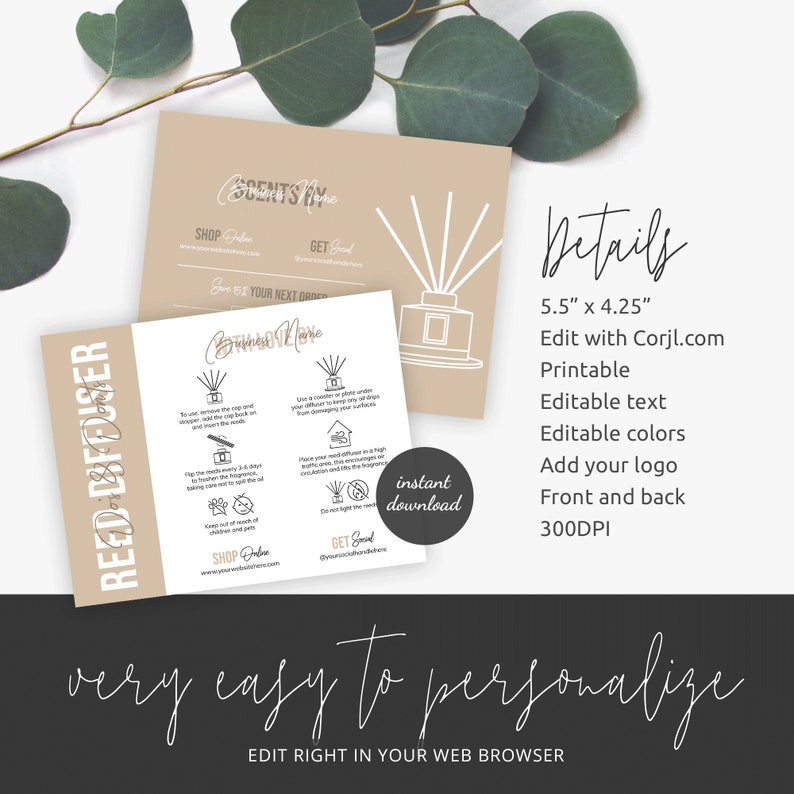 Editable Reed Diffuser Care Card Template Minimalist Room | Etsy