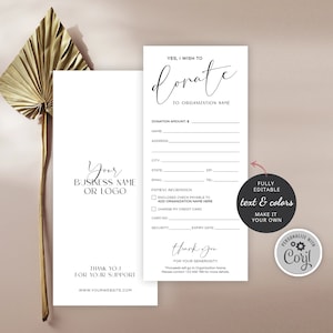 Minimal Donation Card Template, Customizable Donor Form 4"x9", Black ...
