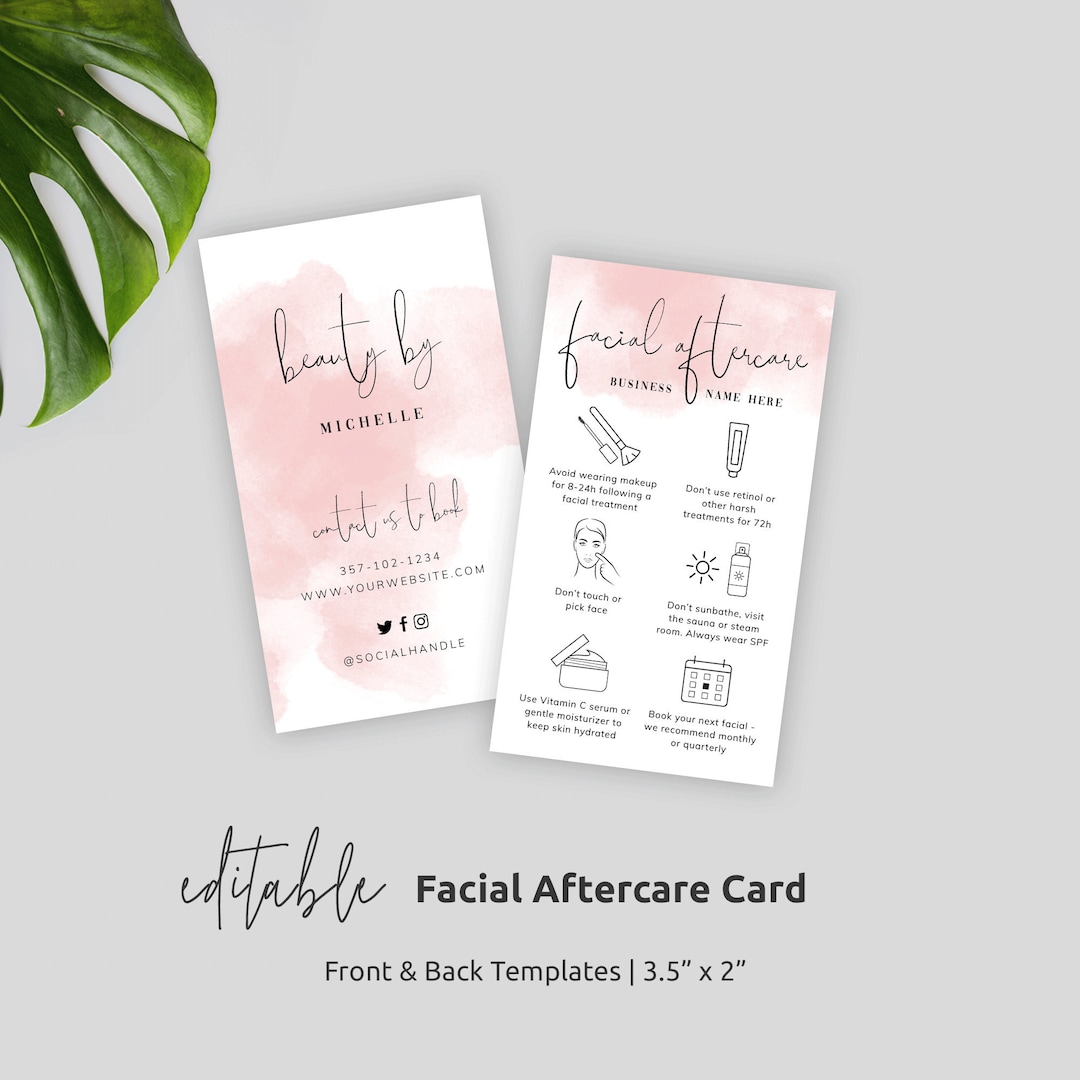 Editable Facial Care Card, Instant Facial Treatment Aftercare Guide ...