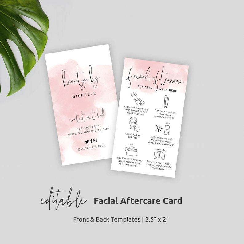 Editable Facial Care Card, Instant Facial Treatment Aftercare Guide ...