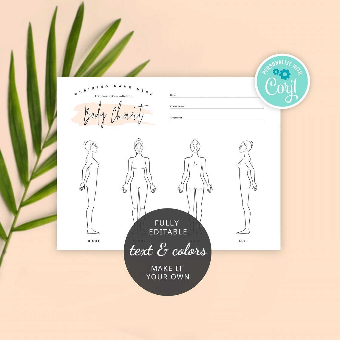 Body Chart Template Editable Beauty Salon Consultation | Etsy