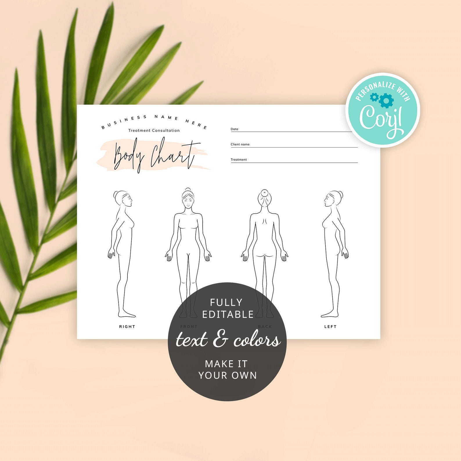 Body Chart Template Editable Beauty Salon Consultation - Etsy