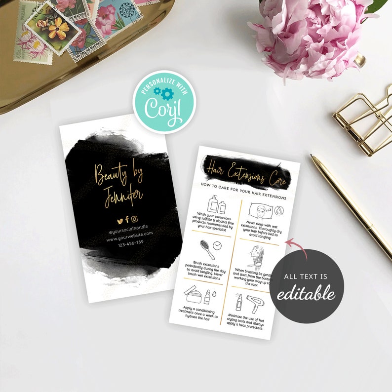 Hair Extensions Care Card Template Editable Hair Extensions - Etsy