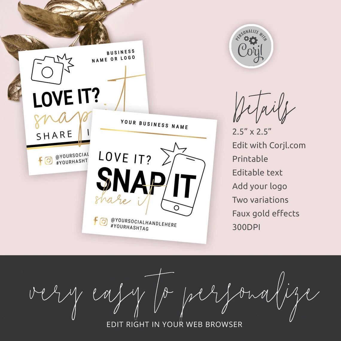 Love Snap Share Template Black & Gold Editable Share on - Etsy
