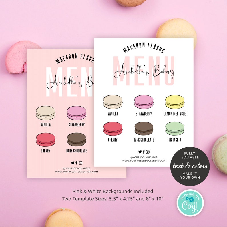 Editable Macarons Menu Template Feminine Macarons Flavor - Etsy