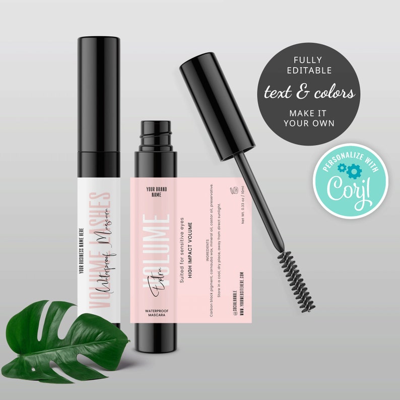 Mascara Label Template, Editable 10ml Cosmetic Bottle Label, Printable ...
