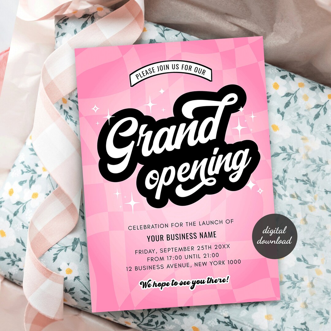 Retro Business Grand Opening Invitation, Groovy Pink Company Launch ...