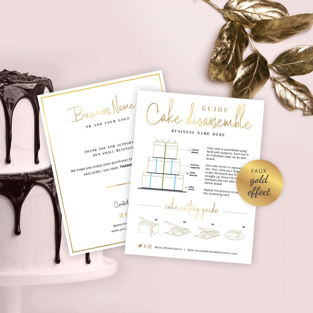 Editable Cake Serving Guide Template, Faux Gold Tiered Cake Disassemble ...