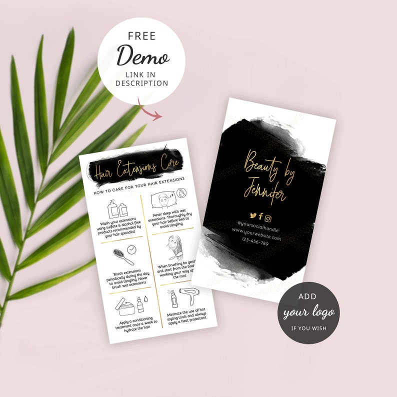 Hair Extensions Care Card Template Editable Hair Extensions - Etsy