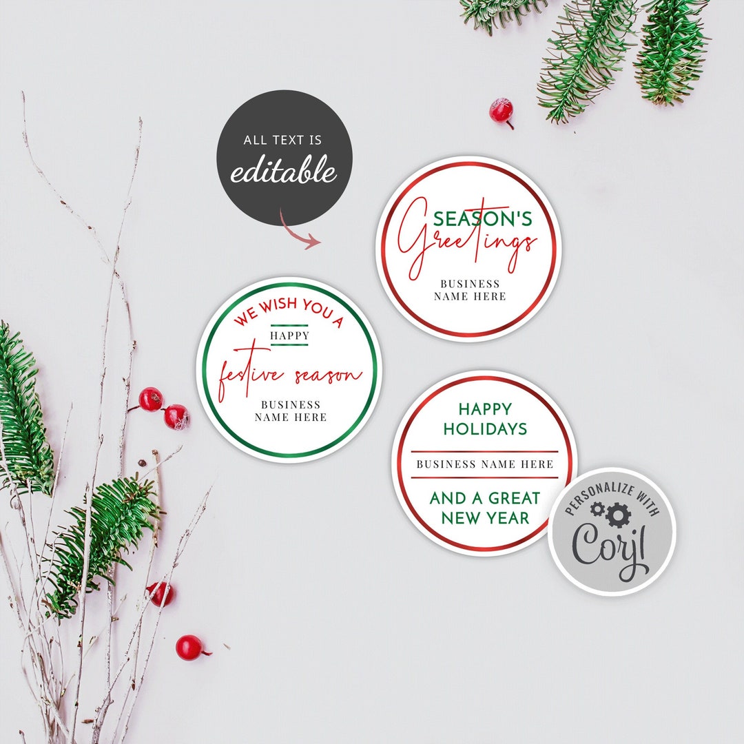 Happy Holidays Label Template, Season's Greetings Christmas Stickers ...