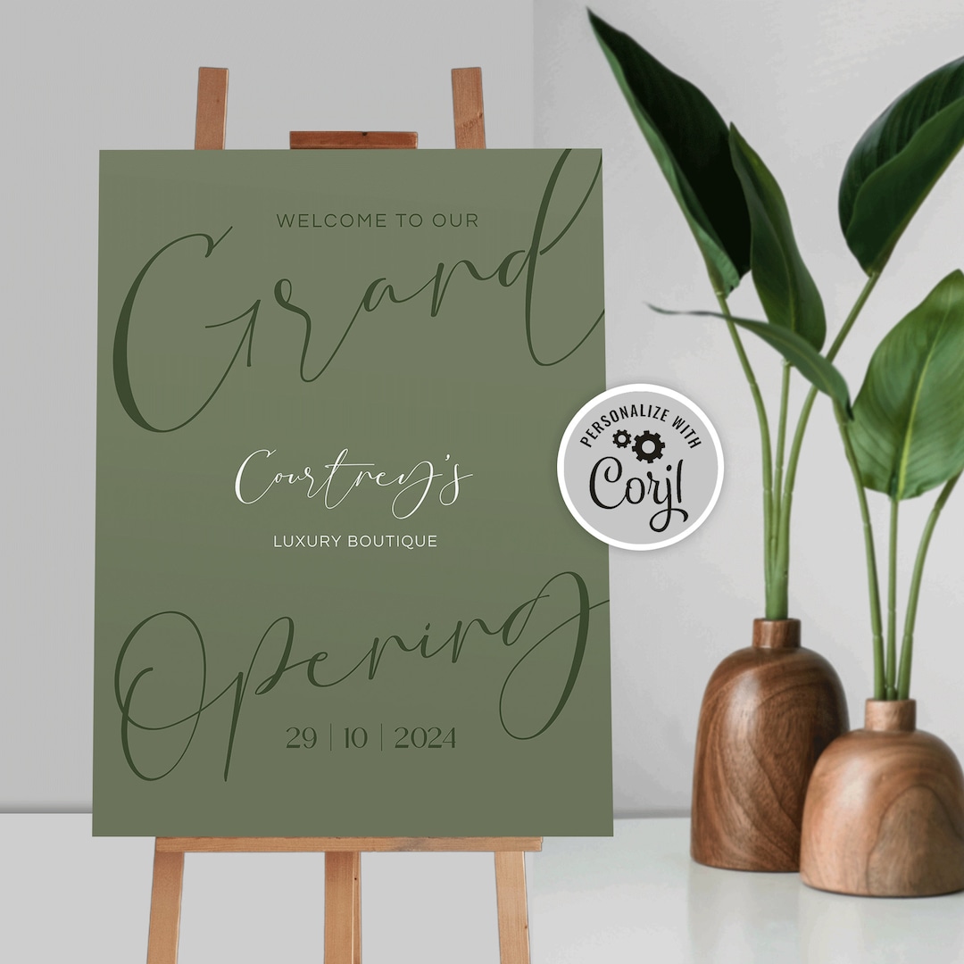 Sage Green Grand Opening Sign Template, Business Launch Party Welcome ...