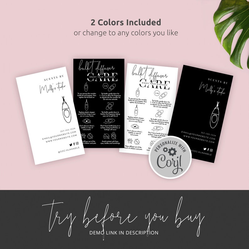 Car Diffuser Care Card Template, Minimalist Bullet Diffuser Care Guide ...