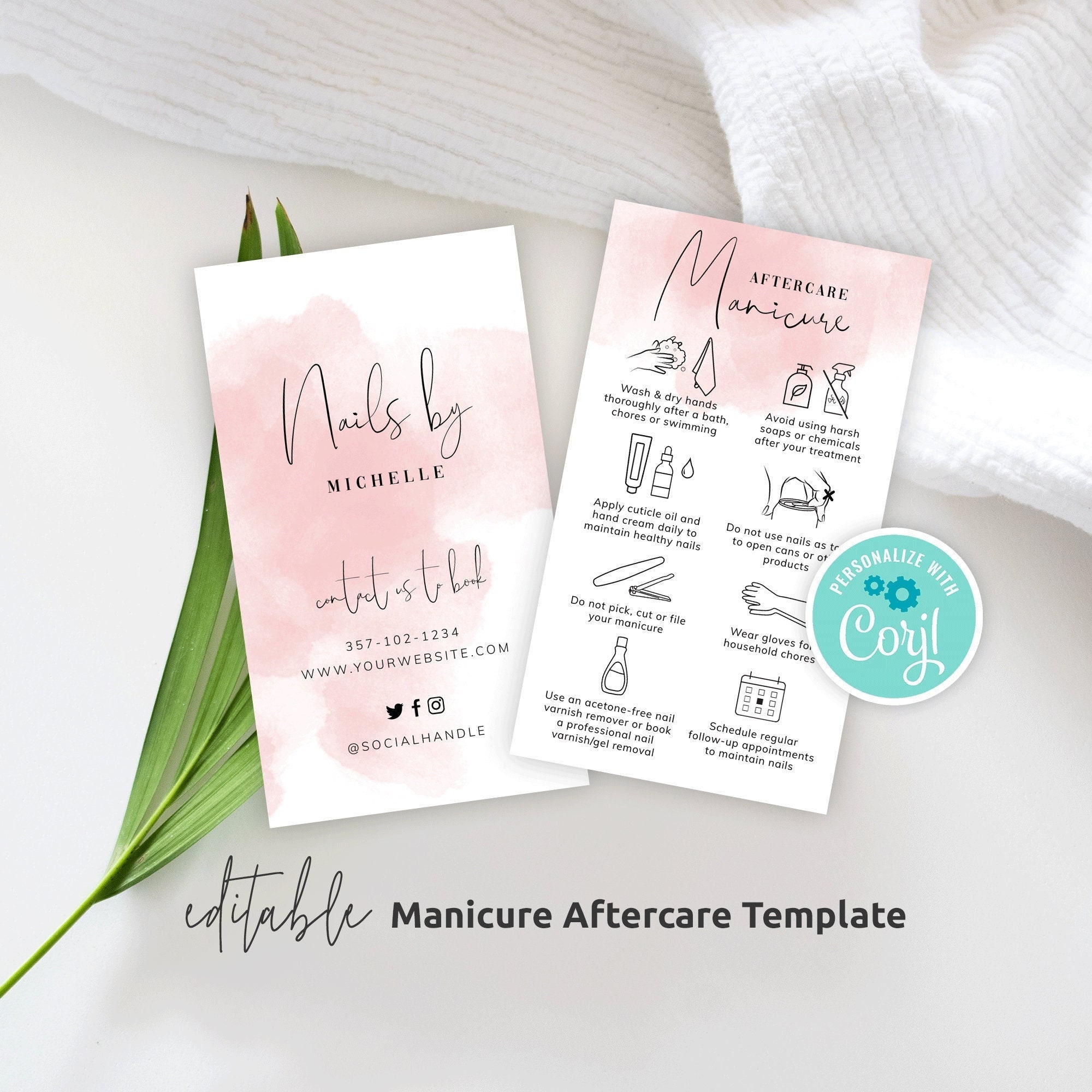Manicure Care Card Template, Printable Gel Nails Aftercare Guide ...