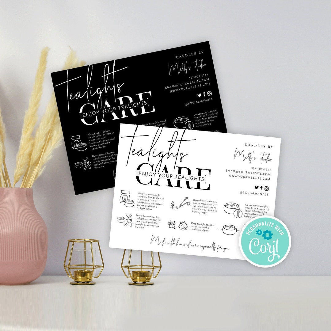 Tea Lights Care Card Template, Editable Tealight Candles Warning Label ...