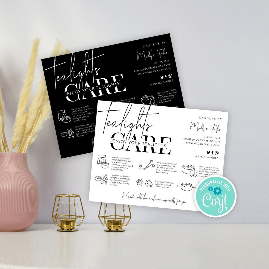 Tea Lights Care Card Template, Editable Tealight Candles Warning Label ...