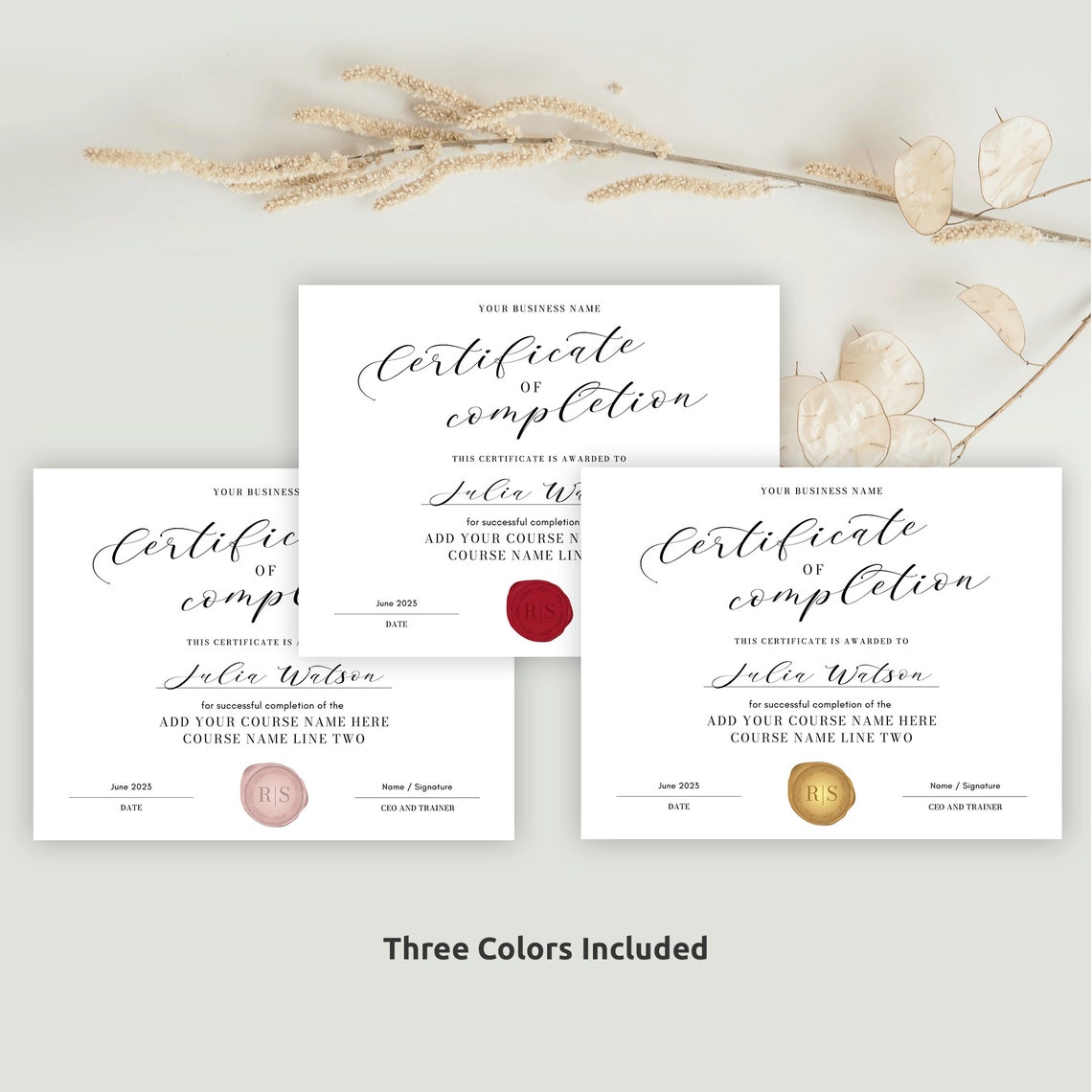 Elegant Completion Certificate Template With Calligraphy Font - Etsy