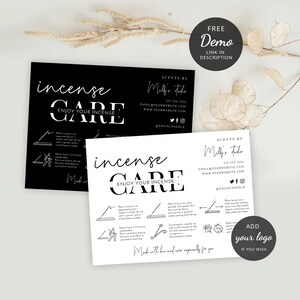 Custom Incense Care Guide Template, Minimalist Scented Stick Care Card ...