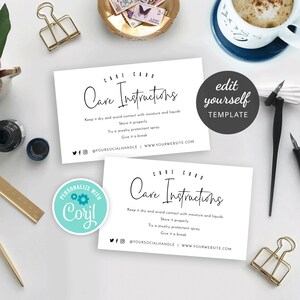 Printable Care Card Template, Editable Care Instructions Card Design ...