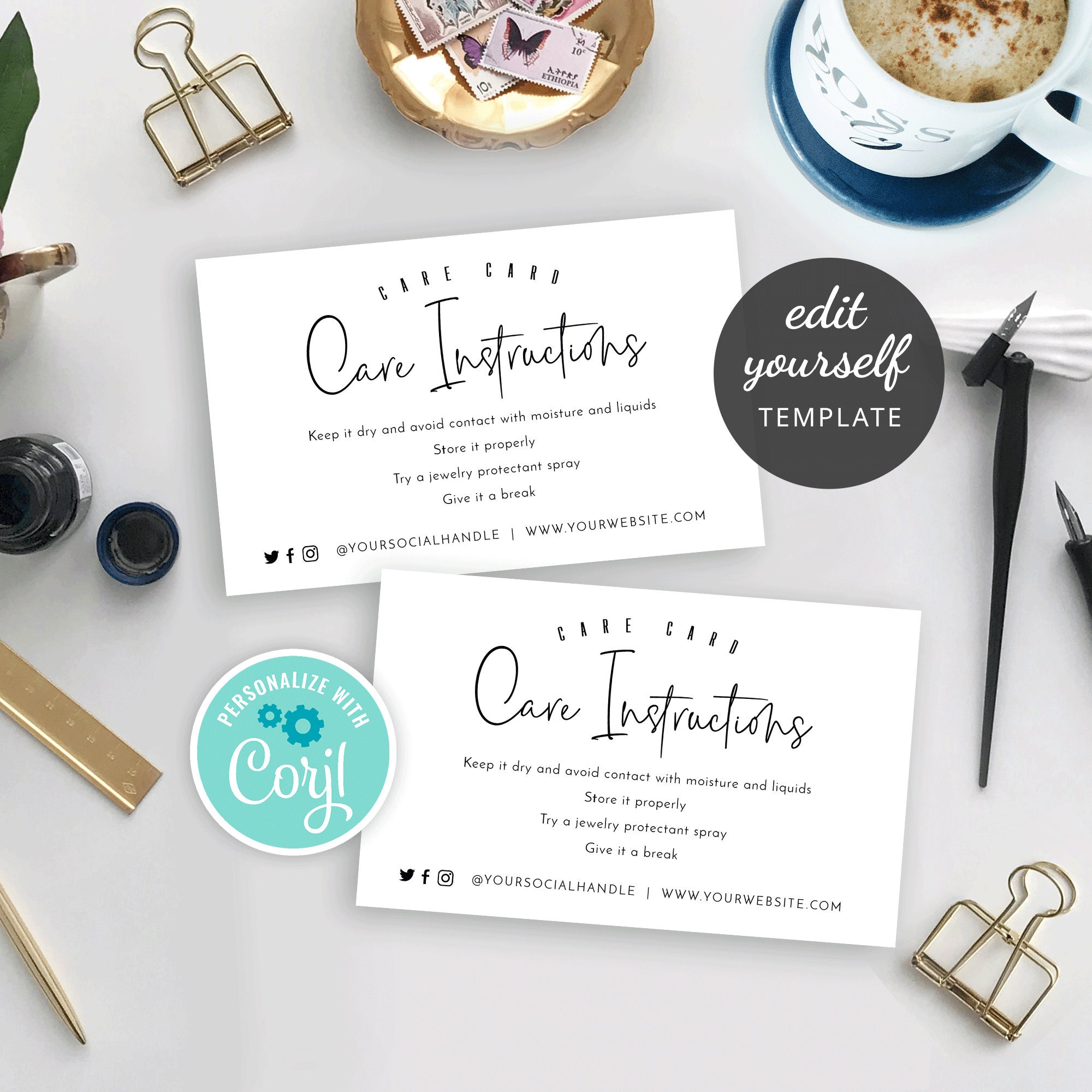 Printable Care Card Template, Editable Care Instructions Card Design ...