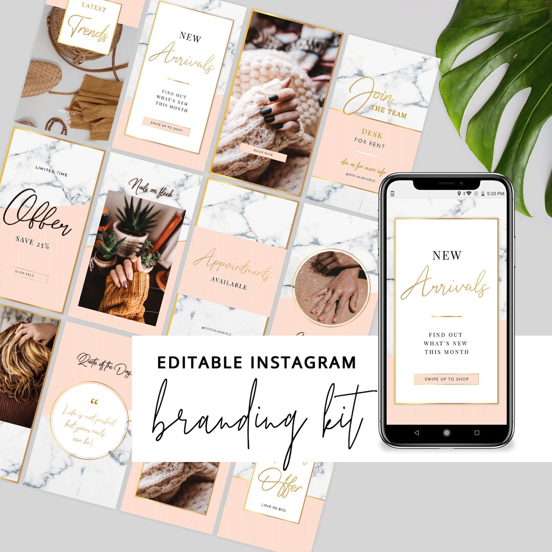 Marble & Gold Instagram Stories and Posts, Editable Instagram Templates ...