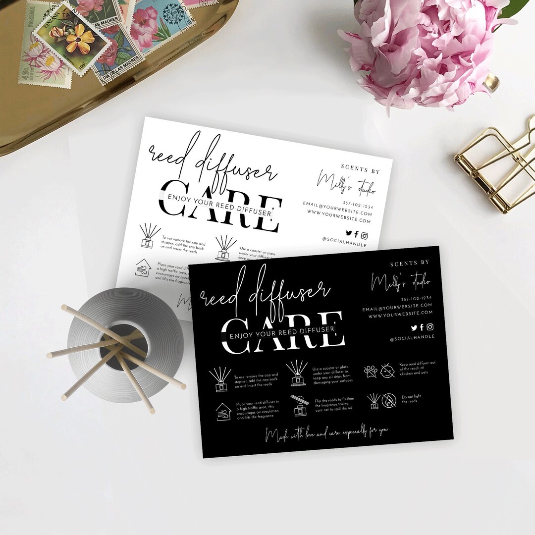 Reed Diffuser Care Card Template, Editable Room Diffuser Care Guide ...