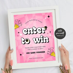Trendy Retro Raffle Sign Template, Groovy Girly Pink Design ...